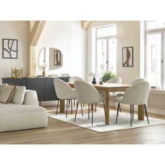 BOBOCHIC Bobochic - Chaise lalie tissu velours c&ocirc;tel&eacute; et pieds m&eacute;tal noir Beige