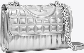 Tory Burch Damen Kleine, wandelbare, gesteppte Fleming Schultertasche in Metallic