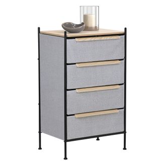 ML Design ML-Design Kommode mit 4 Schubladen aus Stoff, 58x98x42,5 cm, Grau, Schubladenschrank mit MDF-Platte und Stahlrahmen, Stoffschrank f&uuml;r Wohnzimmer, Komm