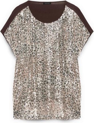 Fiorella Rubino Femme, Blouses et Chemises, Gris, Taille: 42 FR T-shirt bicolore &agrave; sequins