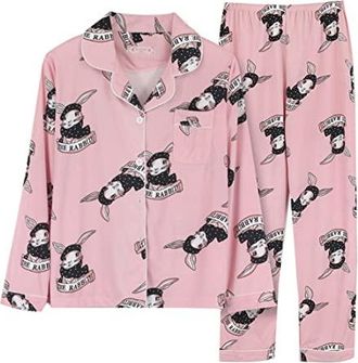Minetom Ensembles de Pyjama Femme 2 Pièces Bouton Vêtements de Nuit À Carreaux Manches Longues Col V Chemise et Pantalon Style Y11 36
