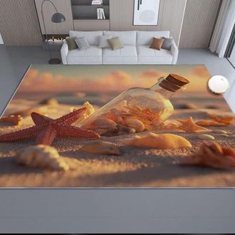 Generic Marron Tapis de Salon Chambre, Littoral Plage Coucher De Soleil Lavable en Machine Super Doux Antid&eacute;rapant Tapis 140 x 200 cm - Poils Ras Doux pour Sa