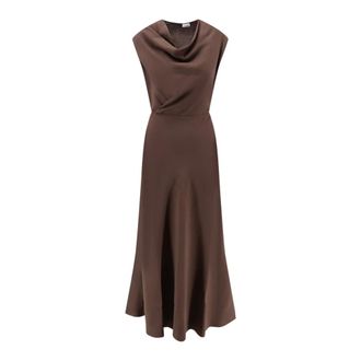 Brunello Cucinelli Robe midi &eacute;vas&eacute;e en serg&eacute; de laine vierge fluide - Femme - Robes - Brun - Taille: 40 FR