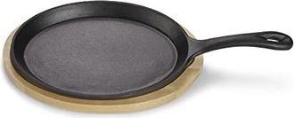 Echtwerk Servierpfanne aus Gusseisen, Mini Pfännchen mit Servierbrett, Kleine Grillpfanne, Bereits eingebrannt, Für Backöfen, Grill, BBQ und Induktion geeignet