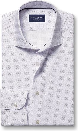 CHARLES TYRWHITT Bügelfreies Stretch-Hemd mit Semi-Haifischkragen und geometrischem Muster - Weiß & Lila