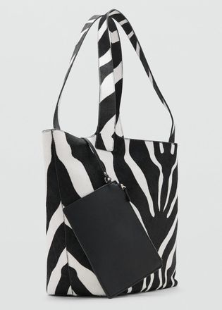 Mango Sac cabas cuir cuir et fausse fourrure noir - Femme - Taille unique - MANGO