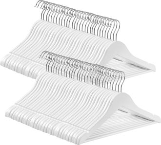 Songmics Kinderkleiderb&uuml;gel, 60er Set Kleiderb&uuml;gel Kinder, 35 cm Lange B&uuml;gel aus Holz, Massivholz, mit rutschfestem Hosensteg und Einkerbungen, Haken um 360&deg; d