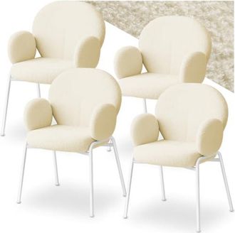 TecTake TecTake Lot de 4 Chaises de Salle &agrave; Manger Fauteuil Relax Confortable en Tissu Bouclette Fauteuil Scandinave Moelleux avec Accoudoirs pour Salon, Cham