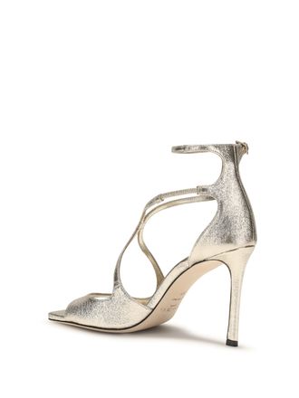 Jimmy Choo London Womens Sandals Azia Platinum Glitter Calf Leather