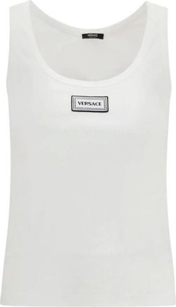 Versace Femme, Tops, Blanc, Taille: 38 FR Top d&eacute;contract&eacute; en coton avec col rond