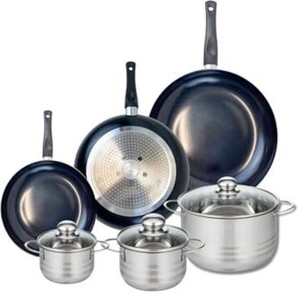 Fackelmann ELO 9741950 Batterie de cuisine 6 pi&egrave;ces, Ensemble de 3 Po&ecirc;les de cuisson 20, 24 et 28 cm et 3 faitouts 12, 14 et 20 cm Elo Prima Brillant, inox, indu