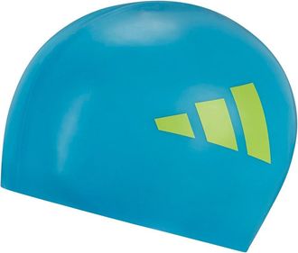 adidas Unisex ADIDAS Kids 3-Stripes Swim Cap, Lucid Cyan/Pulse Lime, One Size