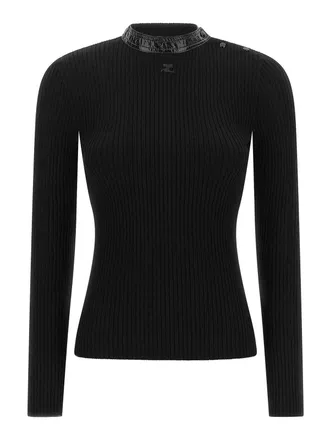 Courr&egrave;ges Rundhalspullover - Schwarz