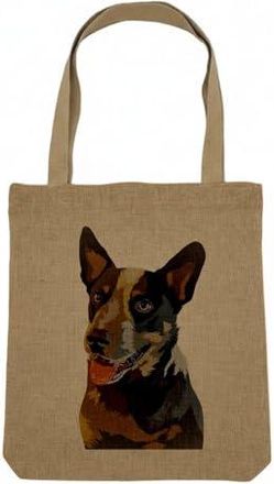 Fabulous Sac Shopping Tote Bag Aspect Lin - Chien Animal De Compagnie Artwork Peinture Design - Sac de Courses Toile Epaisse 360g Beige Naturel Cabas Port&eacute; Epa