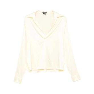 Tom Ford Stretch Seidensatin Polo - - Blouses & Shirts - Damen - Beige - S
