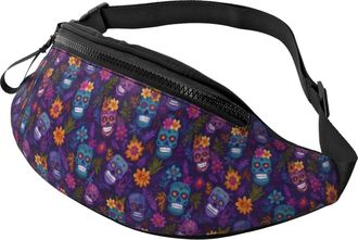 Generic Sporttasche Multifunktionale Handytasche Tasche Tropischer Blumen-Totenkopf-Print Verstellbarer G&uuml;rteltasche F&uuml;r Reisen Aktivit&auml;ten Wandern 14X35Cm