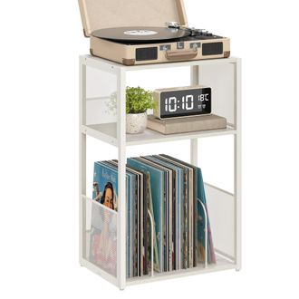 Vasagle Plattenspielerst&auml;nder, 3-stufiger Vinyl-Organizer f&uuml;r bis zu 100 Alben, rustikales Wei&szlig; MLET275W01
