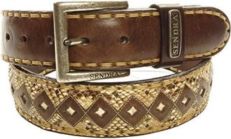 Sendra Ceinture 8269 Brun Homme Femme Ceinture Fait &Agrave; La Main Cowboy Western Ibiza Boh&egrave;me 4cm Large Jeans Ceinture Pantalon Motif &agrave; Carreaux Boucle Amovible 