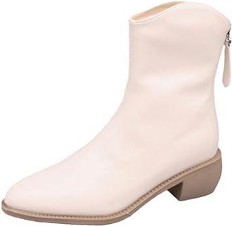 Generic Bottines à bout pointu pour femme - Bottes courtes en similicuir avec fermeture éclair à larrière pour un enfilage facile et un retrait facile, talon 