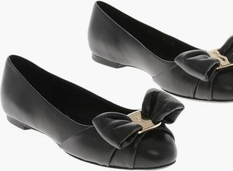 Ferragamo Leather Ballet Flats VARINA with Front Bow size 35