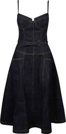 Self Portrait Femme, Robes, Bleu, Taille: 38 FR Denim Flared Midi Dress