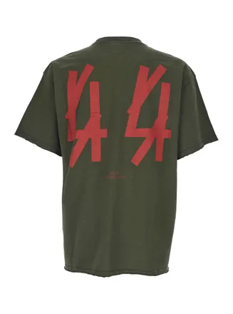 44 Label Group Mens Green Crewneck T-Shirt With Logo Print Cotton T-Shirts And Polos