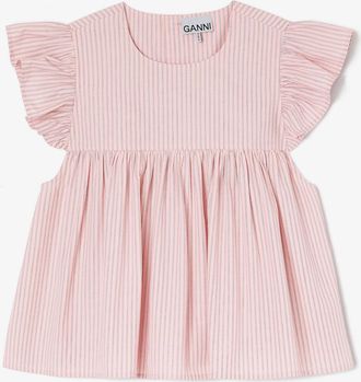 Ganni Top rose &agrave; manches volant&eacute;es Coton Biologique - Taille 32 - Pour Femme