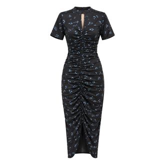 Mar De Margaritas Midi-Kleid mit hohem Kragen und Schl&uuml;sselloch-Ausschnitt - - Dresses - Damen - Schwarzk - M