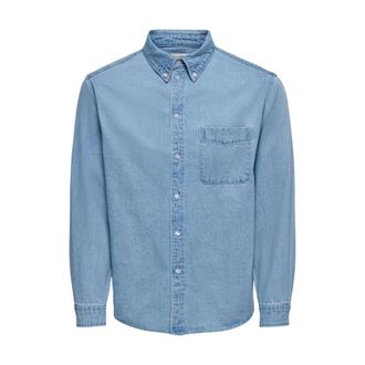Only & Sons Only & Sons, Homme, Chemises, Bleu, Taille: XL Chemise Classique &agrave; Manches Longues et Col Rond avec Poche Unique
