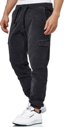 Indicode Herren Walker Cargohose (Cord-Stretch) | Cargo Hose Cordhose Kord Baumwollhose Black, XXL