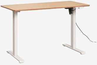 Sklum Elektrisch h&ouml;henverstellbarer rechteckiger Schreibtisch mit Speicherfunktion aus Holz und Eisen Serpi &x2194&xFE0E 120 cm Braun Eiche