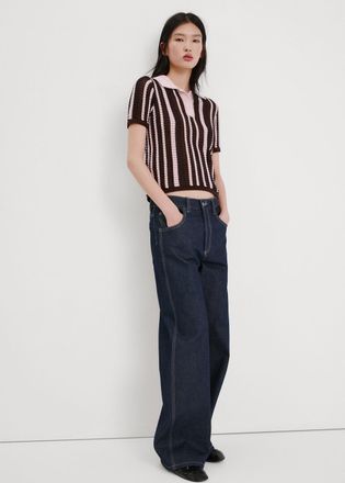 Mango Pull-over maille col polo chocolat - Femme - XXS - MANGO