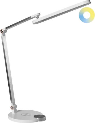 Beliani Moderne Schreibtischlampe f&uuml;r das Home Office 3 Temperaturmodi stufenloser Dimmer kabelloses Ladeger&auml;t verstellbarer Schirm synthetisches Material wei