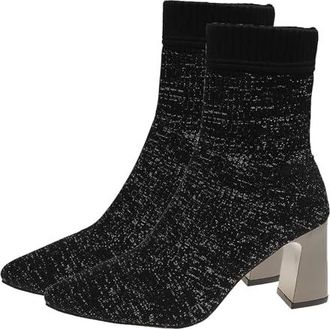 Generic Bottines en tricot extensible pour femme - &Eacute;l&eacute;gantes - Classiques - Couleur unie - Talon &eacute;pais - Respirantes et confortables - Pour lautomne et lhiver