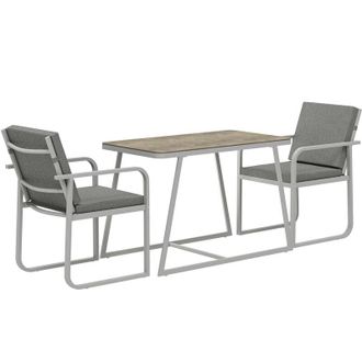 OUTSUNNY Salon de jardin design relax 2 personnes 3 pi&egrave;ces avec coussins d&eacute;houssables gris