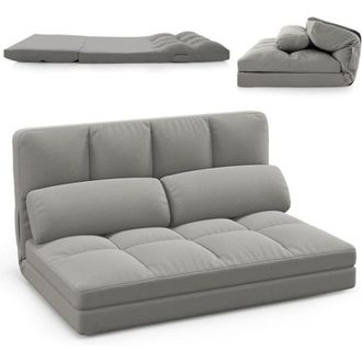 Costway Klappbares Bodensofa, 3 in 1 Schlafsofa mit Schlaffunktion und Verstellbarer R&uuml;ckenlehne, Sofabett mit 2 Kissen, Klappsofa f&uuml;r Wohnzimmer und