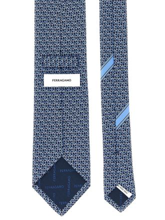 Ferragamo Silk Gancini Motif Necktie - Navy