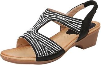 Generic Sandales Femme Dété Bout Ouvert Boho Chaussures À Talons Compensés Sandales À Enfiler À Brides Élastiques Légères Et Confortables Anti-Dérapant Casual
