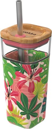 Quokka GLASBECHER MIT Stroh UND SILIKONABDECKUNG ROSA Dschungel 540 ML