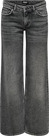 Only Onljuicy LW Wide DNM Dot890 Noos, Dark Grey Denim, 25W x 30L