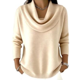 Generic Pull &agrave; col b&eacute;nitier pour femme, v&ecirc;tements dautomne et dhiver, pull ample d&eacute;contract&eacute;, l&eacute;ger &agrave; manches longues, pull en tricot, abricot, 3XL