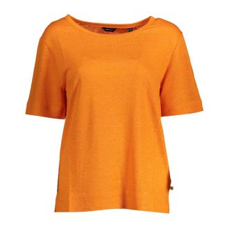 GANT Hauts T-Shirt en Lin Orange- Manches Courtes- Col Large- Logo - Femme - Tops - Orange - Taille: 38 FR