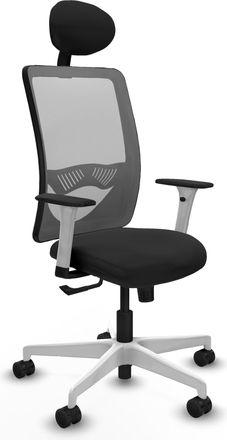 Piqueras y Crespo Schwarzer Schreibtischstuhl Zulema mit wei&szlig;en und schwarzen Armlehnen, h&ouml;henverstellbarer Lendenwirbelst&uuml;tze und festem Kopfteil, ausgestattet mit 3 P