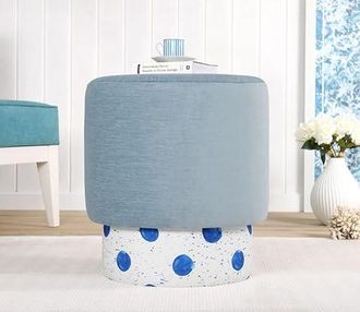 Atelier Del Sofa Stylish Pouffe, 50% Cotton & 50% Linen, 46 cm Height, 43 cm Diameter | 6 cm Thick DNS Orthopedic Sponge | Perfect for Modern Living Rooms & Bedrooms