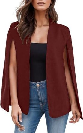 Generic Vestes pour femmes, cape, manches fendues, ouvert sur le devant, veste d&eacute;contract&eacute;e manteau v&ecirc;tements de travail, bordeaux, 3XL