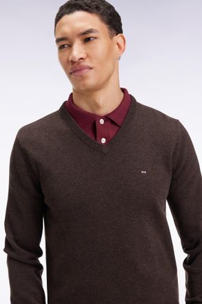Eden Park Pull Col V En Laine Et Coton Marron Fonc&eacute;