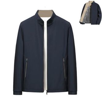 Generic Veste d&eacute;contract&eacute;e &agrave; manches longues et col montant avec fermeture &eacute;clair et poches zipp&eacute;es pour homme, bleu marine, 4XL