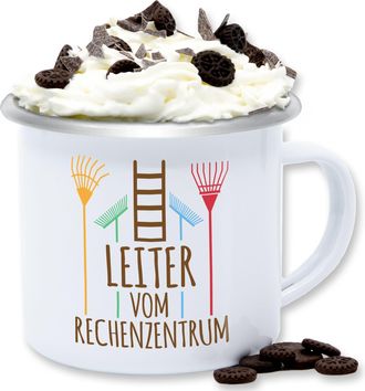 Shirtracer Emaille Tasse Blechtasse - Deko Hobby Geschenk - Leiter vom Rechenzentrum dunkel - 300 ml - Wei&szlig; Silber - garten tassen g&auml;rtner kaffeetasse g&auml;rtnern g
