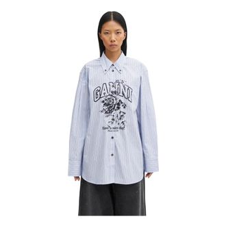 Ganni Stripe Logo Shirt - - Blouses & Shirts - Damen - Blau - M