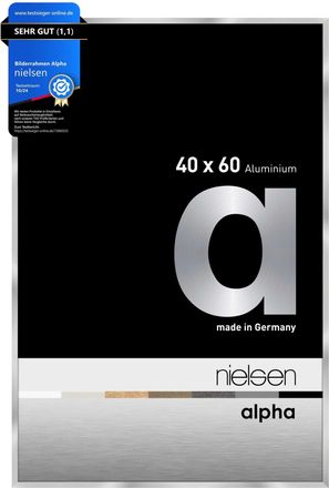 Nielsen Design Bilderrahmen, 40 x 60 cm, Aluminium, Silber glanz, Posterrahmen zum Aufhängen im Hoch- & Querformat, Echtglas, Alpha